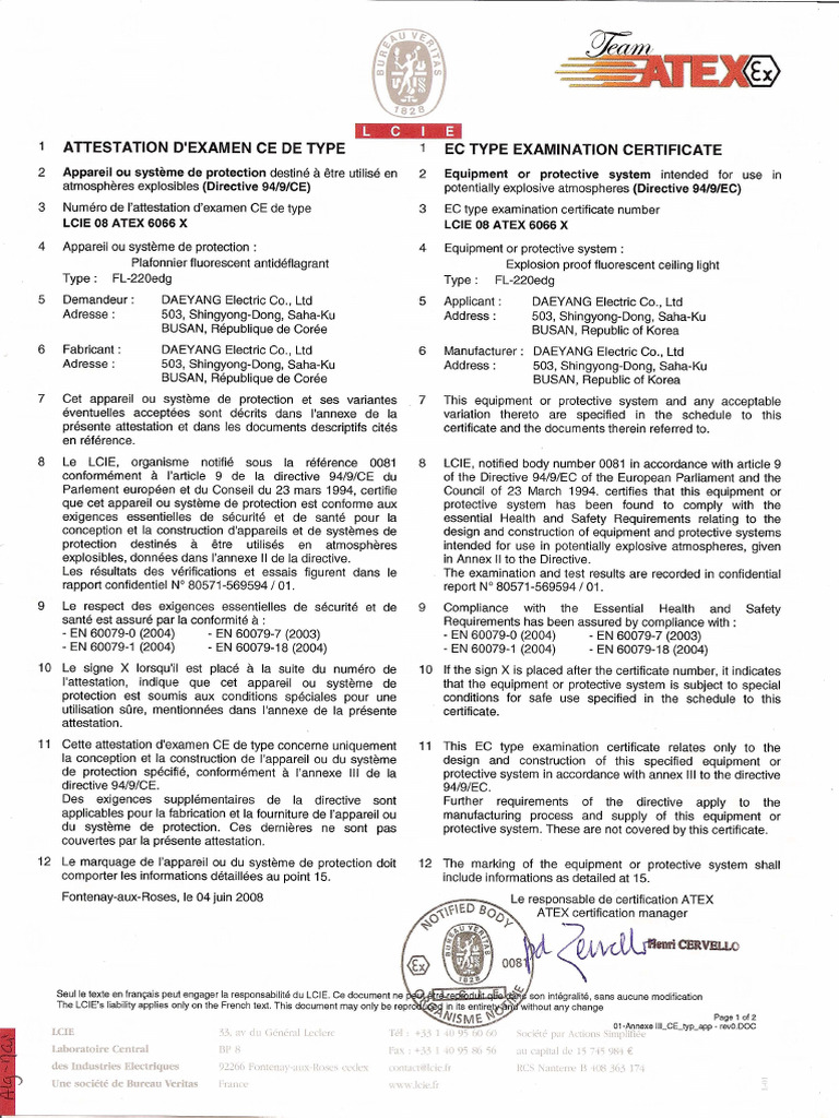 LCIE 08 ATEX 6066 X 01 | PDF