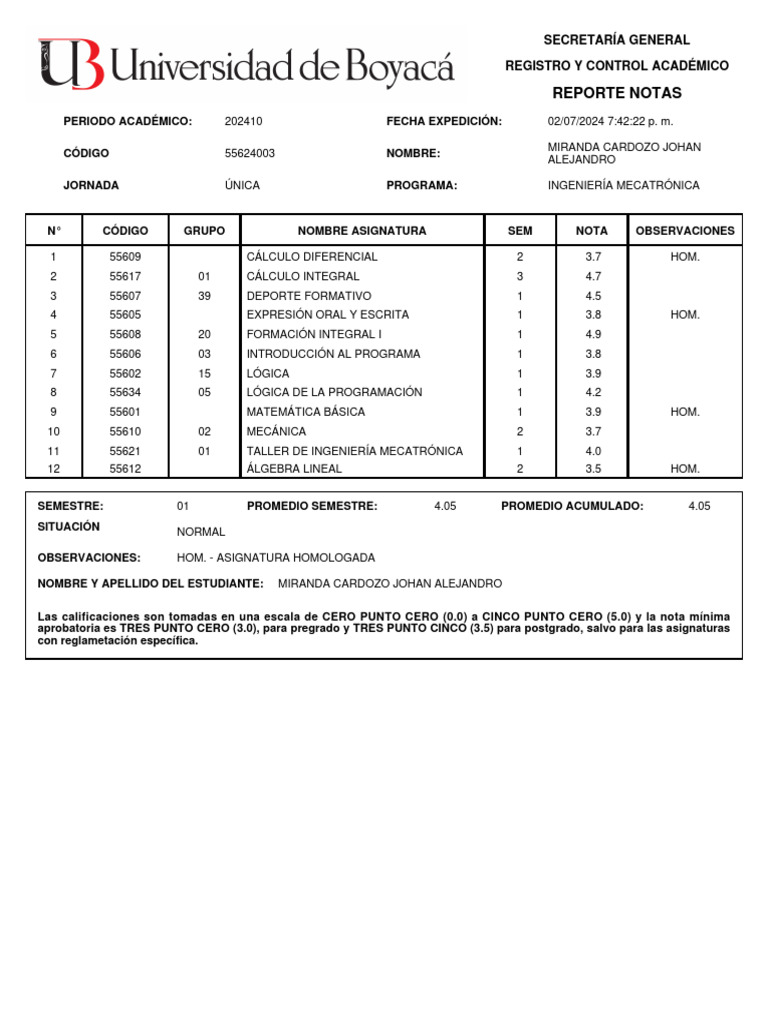 Reporte Notas Def 202410 | PDF | Análisis matemático | Matemáticas
