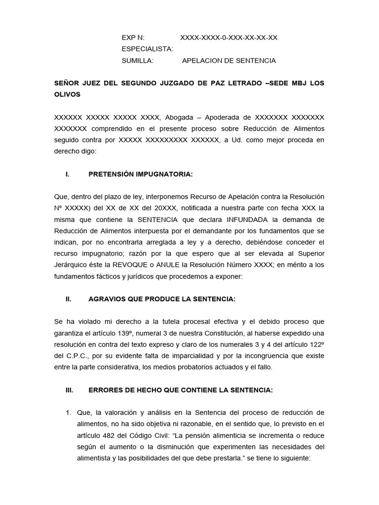 Apelacion MODELO | PDF | Sentencia (ley) | Debido al proceso