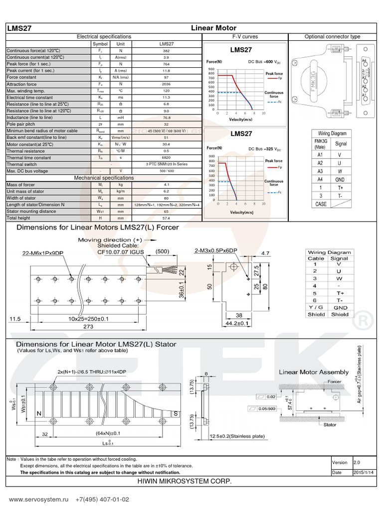 Hiwin Linear Motor LMS27 - Technical Specs | PDF | Electric Motor | Electrical Engineering