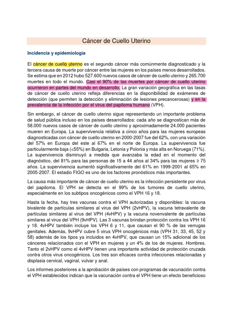 Cancer de Cuello Uterino | PDF | Cáncer de cuello uterino | Cáncer