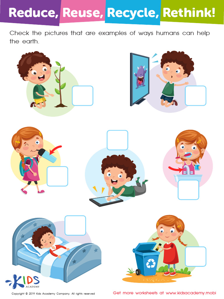 Kindergarten Reduce Reuse Recycle Rethink Worksheet Pdf Social Science Wellness