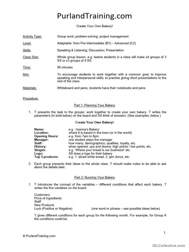Create Your Own Bakery (ELT Lesson Plan) | PDF | Luck