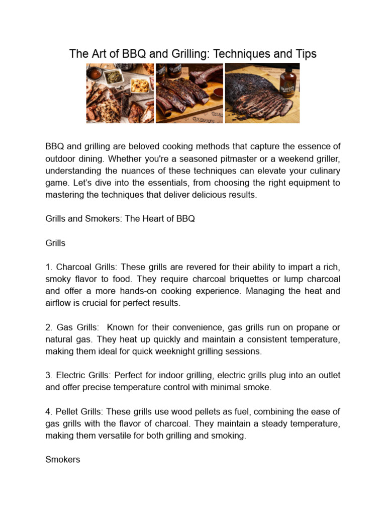 The Art of BBQ and Grilling: Techniques and Tips | PDF | Smoking (Cooking) | Grilling