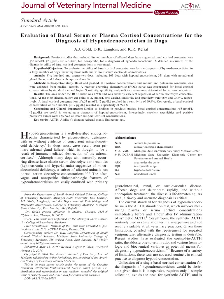 Veterinary Internal Medicne - 2016 - Gold - Evaluation of Basal Serum ...