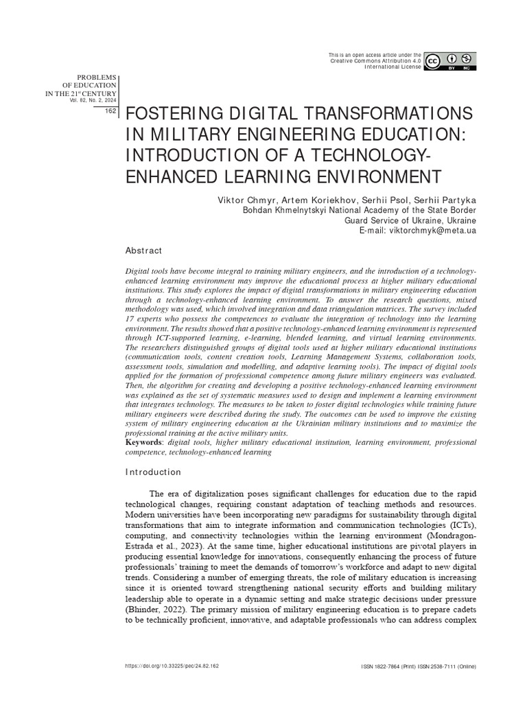 Fostering Digital Transformations in Military Engineering Education: Introduction of A ...