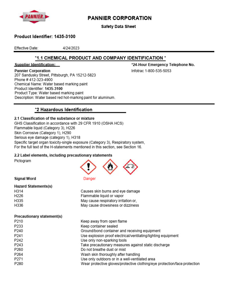 1435-3100 High Temp Water Based Paint SDS | PDF | Water | Occupational ...