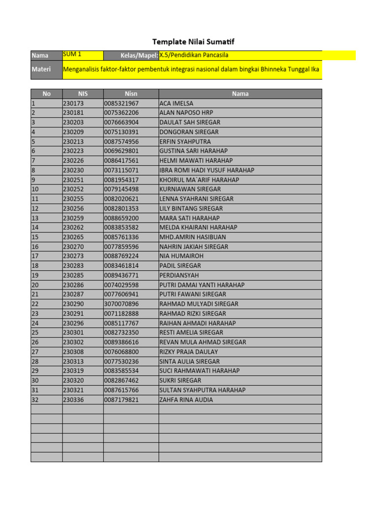 Template Nilai Sumatif-X.5-Pendidikan Pancasila | PDF