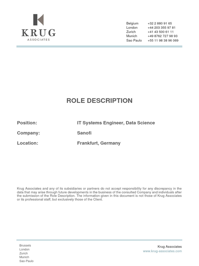 Role Description - Sanofi - IT Systems Engineer Data Science - CC | PDF ...