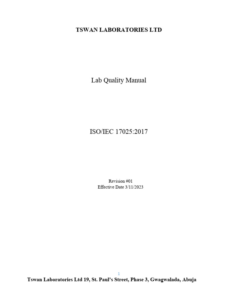 Tswan Lab Quality Manual Draft | PDF | Calibration | Laboratories
