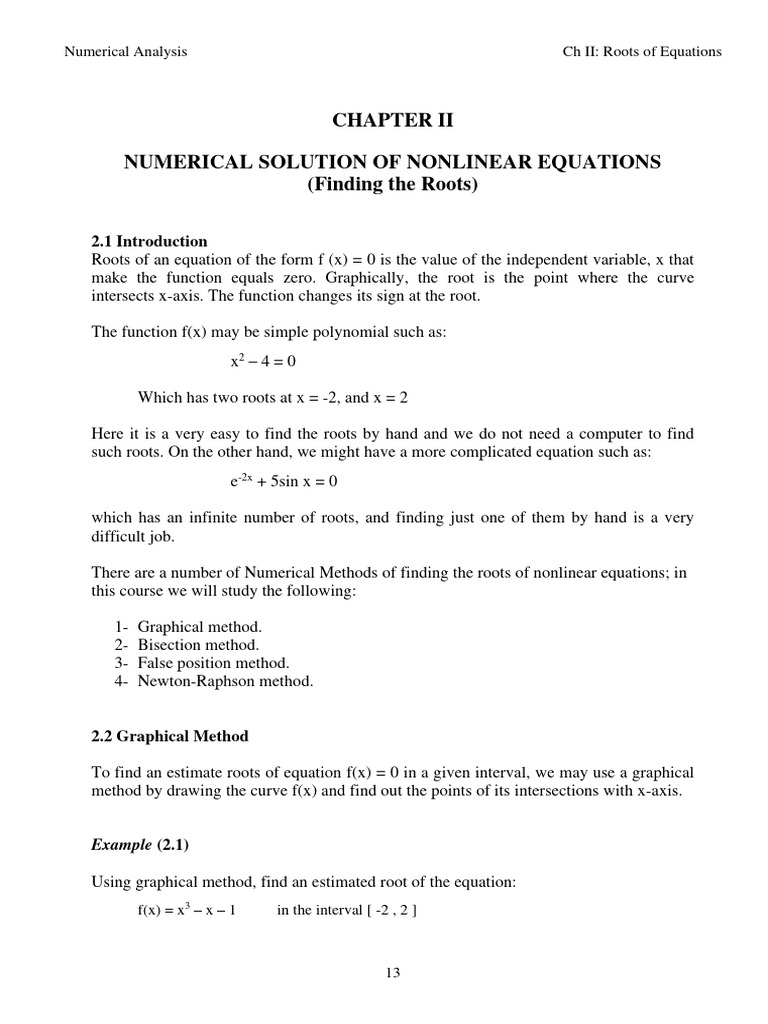 Ch2 Numerical Solution Of Nonlinear Equations Pdf Equations