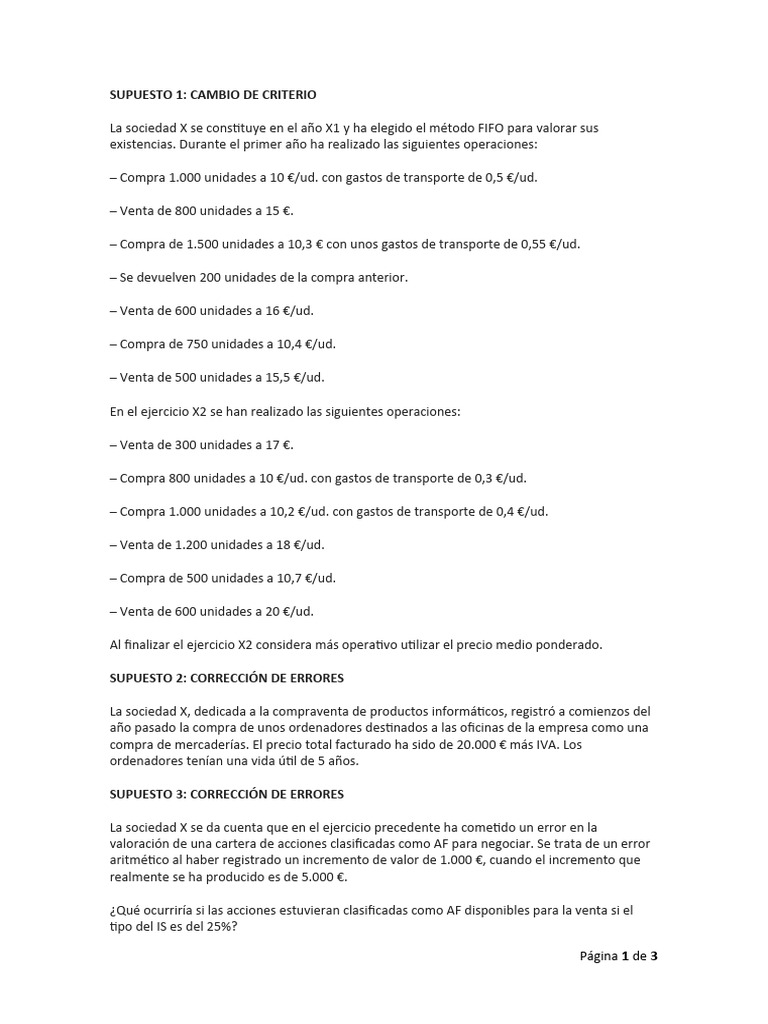Enunciados Supuestos | PDF | Contabilidad | Economía Financiera
