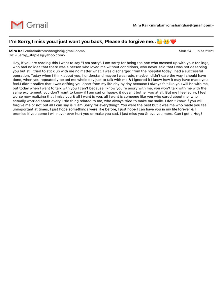 Apology Letter: I Miss You, Please Forgive | PDF | Self-Improvement ...