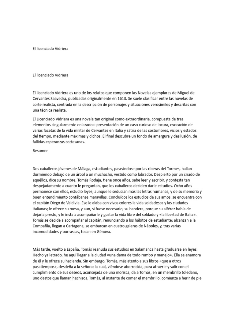 El Licenciado Vidriera: Locura y Sátira | PDF