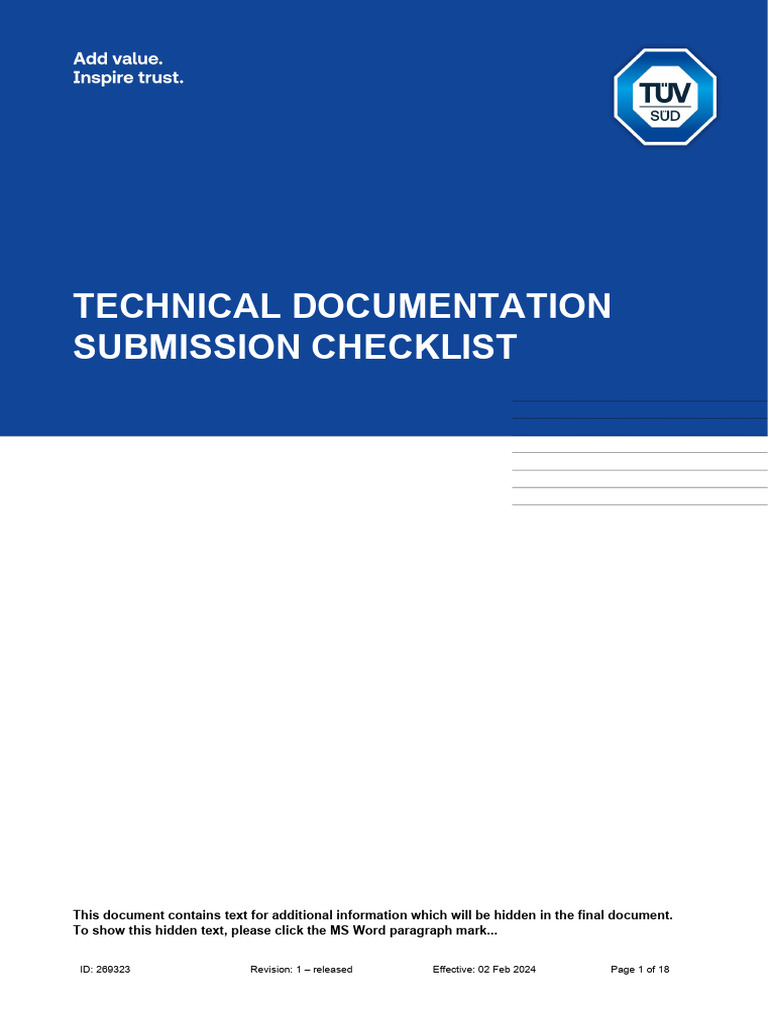 New TUV MDR TechDoc Submission Checklist | PDF | Verification And Validation | Toxicity