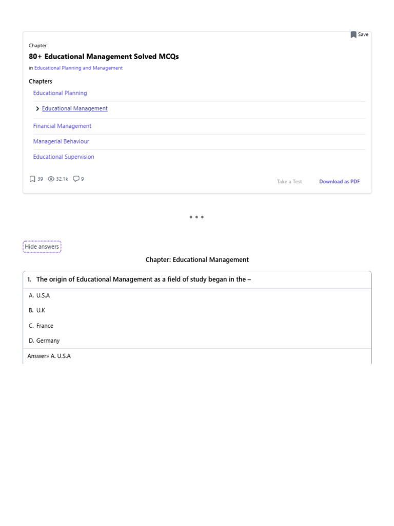 Educational Management MCQs and Answers | PDF | Multiple Choice ...