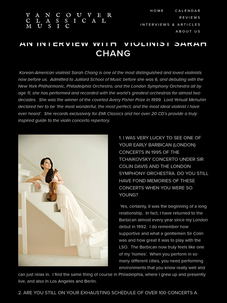 An Interview With Sarah Chang - Vancouver Classical Music | PDF ...