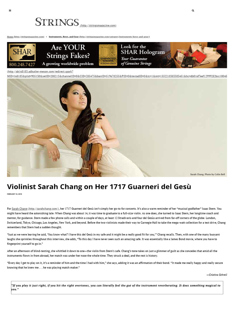 Violin of Sarah Chang On Her 1717 Guarneri Del Gesù - Strings Magazine ...