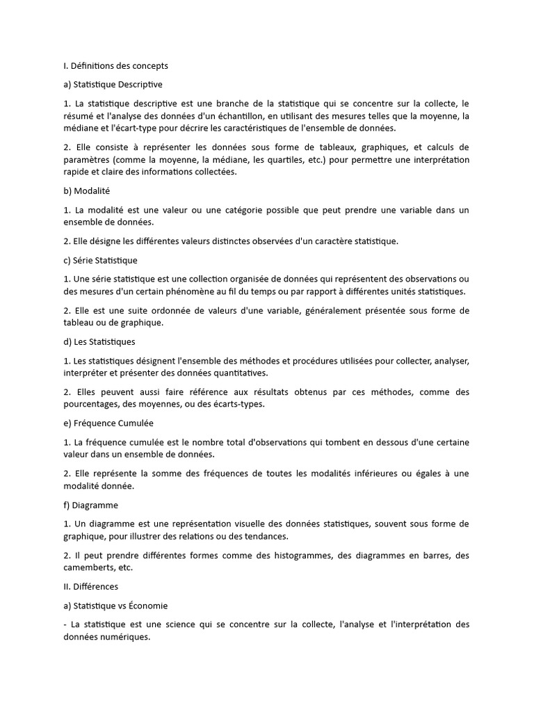 Concepts Clés de la Statistique Descriptive | PDF | Statistiques ...