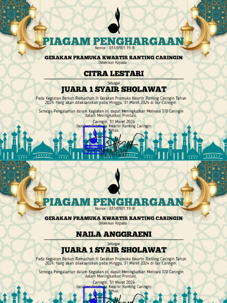 Piagam Juara Peserta | PDF