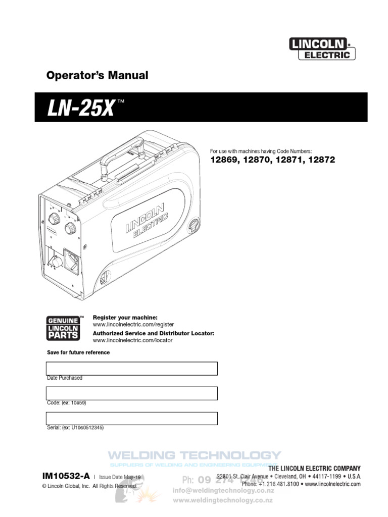 Lincoln LN-25X Wire Feeders With CrossLinc Technology and TVT-K4267-4-User Operating Manual ...