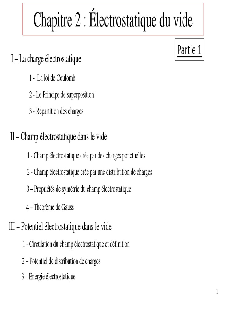 Chapitre 2 - P1 - VF | PDF | Champ électrique | Électrostatique