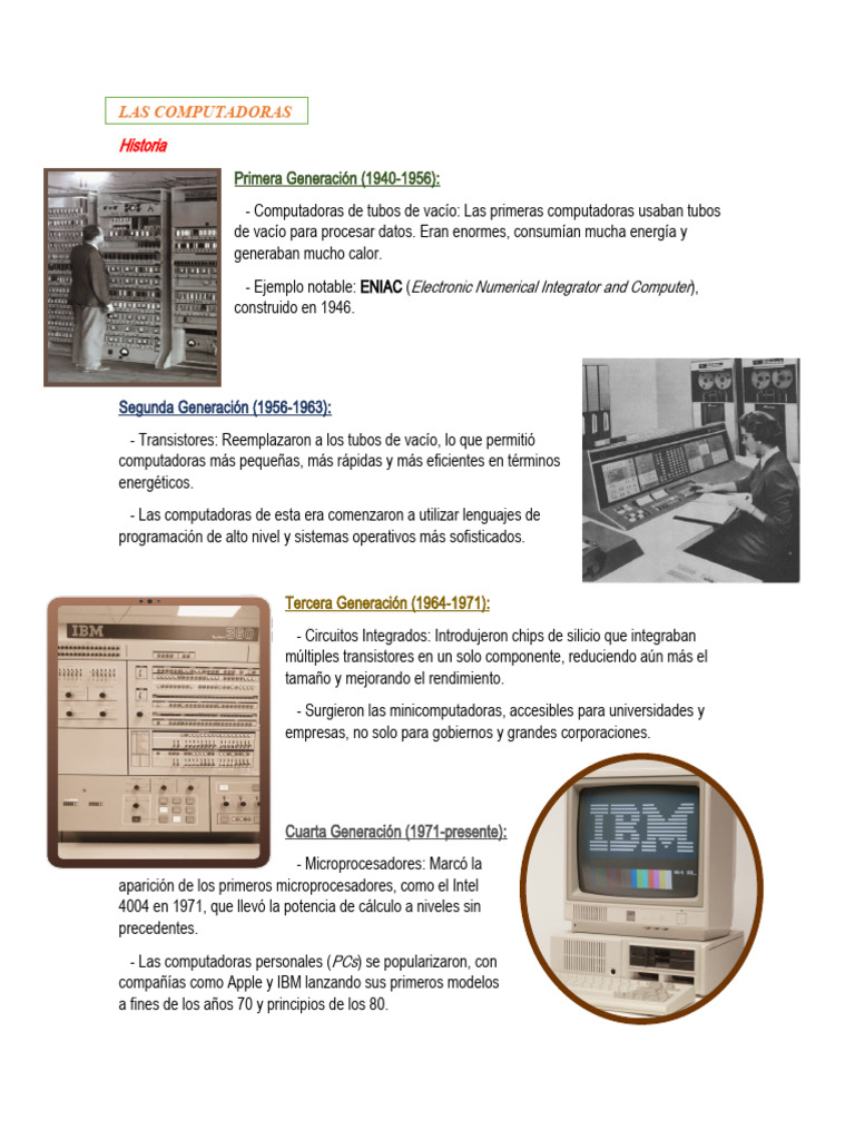 Evolución de las Computadoras: 1940-2023 | PDF | Almacenamiento de ...