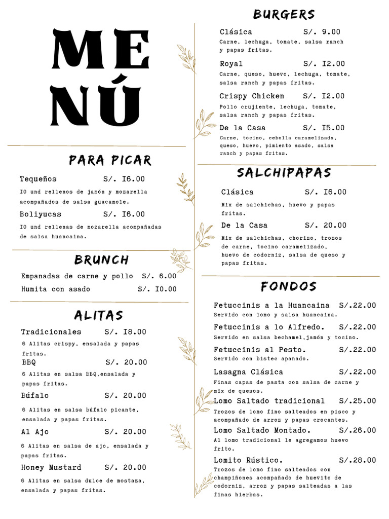 Menu Carta Restaurante Vertical Imprimir Minimalista | PDF | Alimentos ...