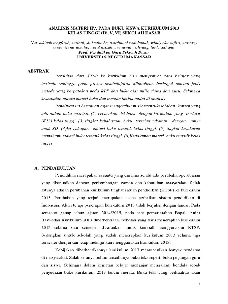 Artikel Analisis Materi Ipa Pada Buku Siswa Kurikulum 2013 | PDF | Ilmu ...