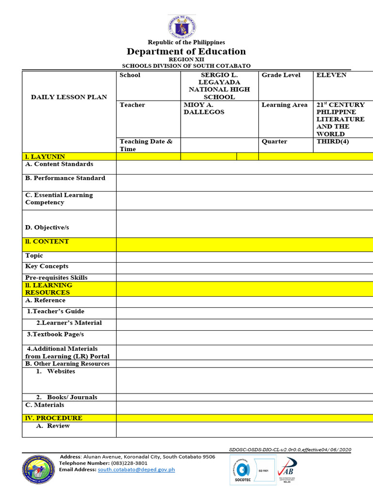 Division Lesson Plan Arcosa | PDF | Learning | Lesson Plan