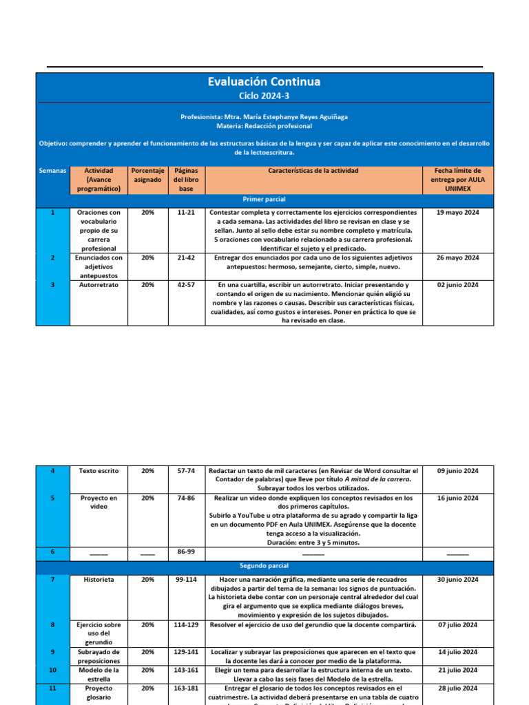 Eval Continua Red Prof 2024 3 | PDF | Lingüística