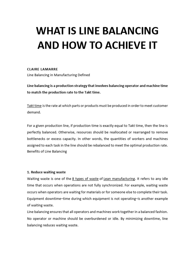 What Is Line Balancing and How To Achieve It | PDF | Inventory | Lean ...