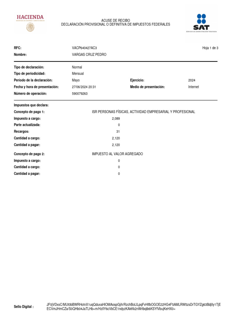 2024 Provisional 05 Acuse Vence 09 Julio | PDF | Impuesto sobre la renta | Economias