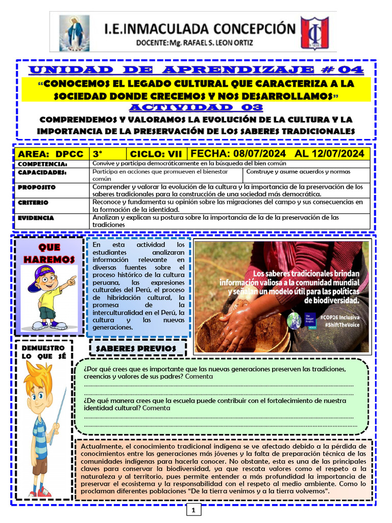 Actividad 3 DPCC 3° Unidad 4 | PDF | Perú | Tradiciones