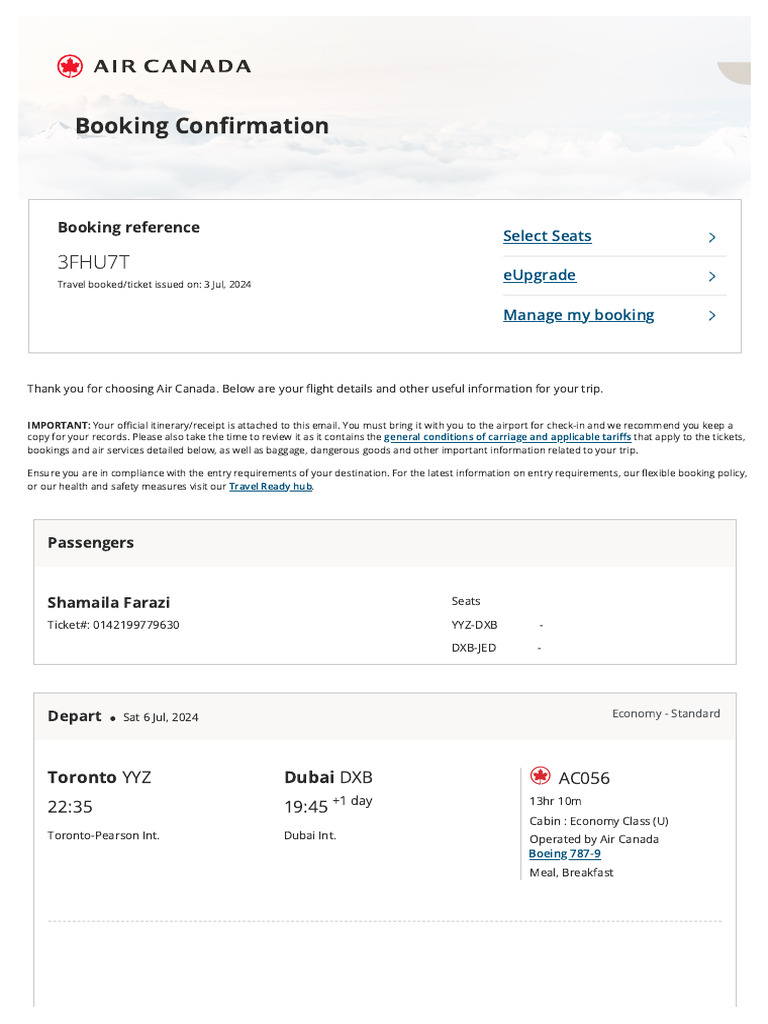 Air Canada 1 - Booking Details | PDF | Aviation