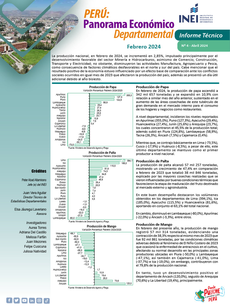 Peru Panorama Economico Departamental N 04 Abril 2024 | PDF | Perú