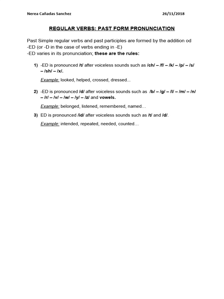 Regular Verbs Past Form Pronunciation Guide | PDF | Language Arts ...