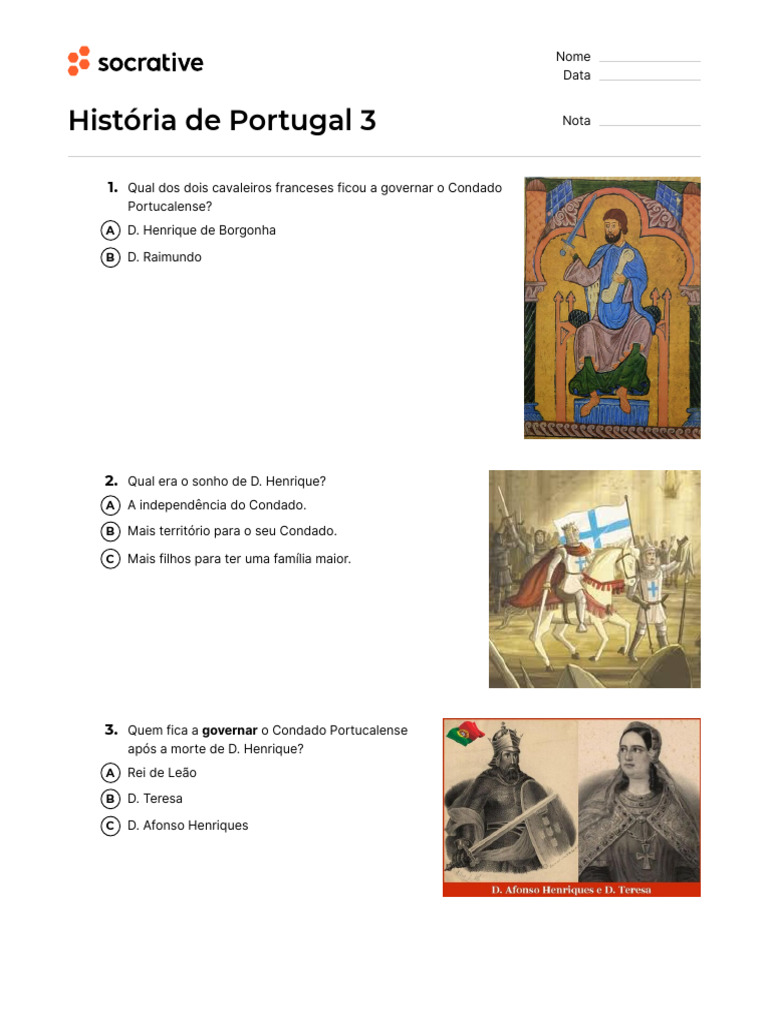 Questões sobre a História de Portugal | PDF | Independência | Portugal