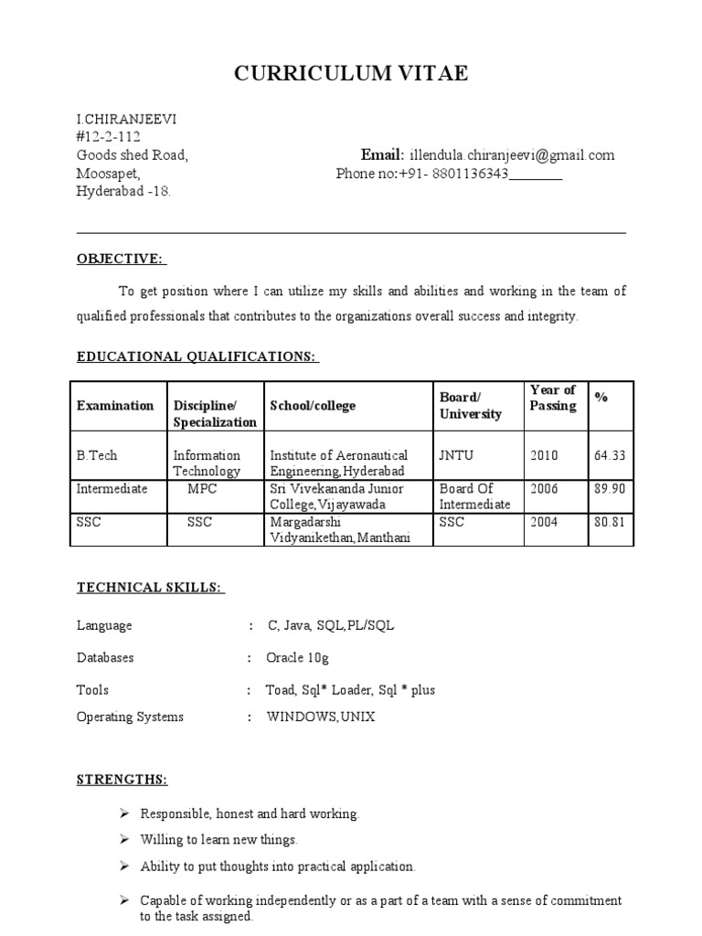 Chiranjeevi's CV and Education Details | PDF