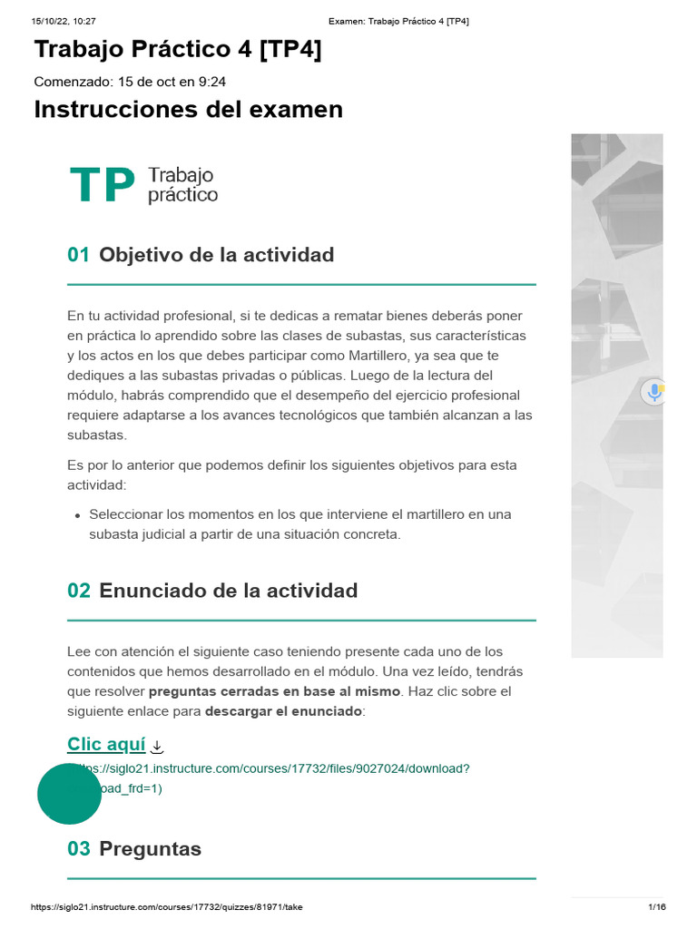 Examen Trabajo Práctico 4 Tp4 85 Pdf Subasta