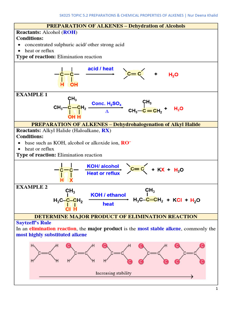 Answer Sk025 Alkenes Preparation & Chemical Properties | PDF | Alkene | Chemical Reactions