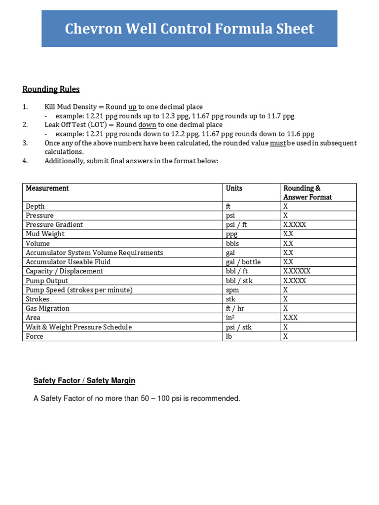 Chevron WellSharp Formula Sheet | PDF | Chemical Engineering