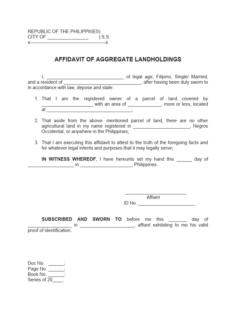 Affidavit of Aggregate Landholdings | PDF | Law