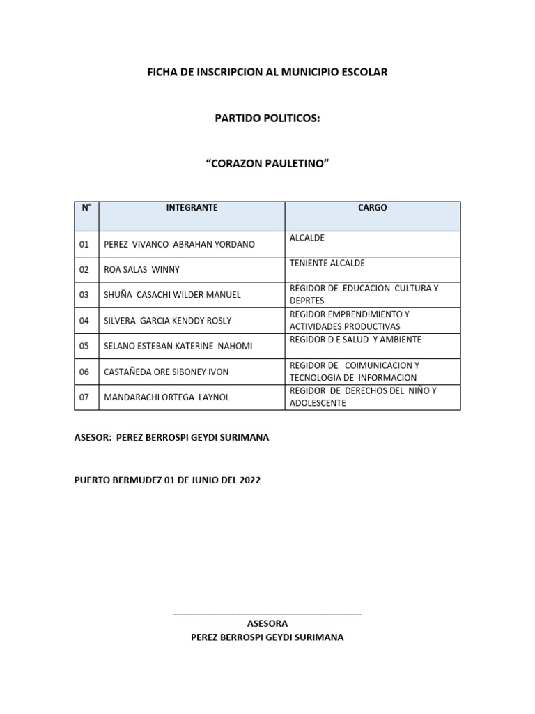Ficha de Inscripcion Al Municipio Escolar | PDF | Ciencias sociales | Salud y bienestar