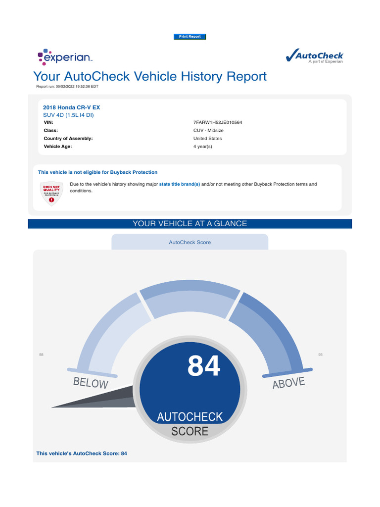 Welcome To AutoCheck - Full Report | PDF | Department Of Motor Vehicles ...