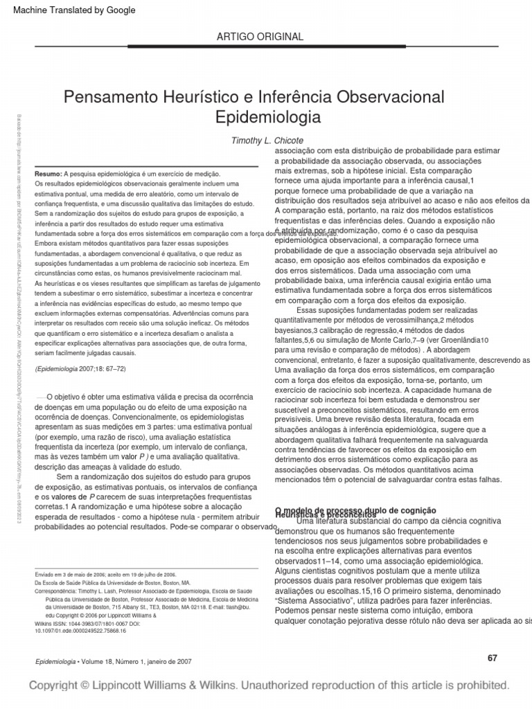 Heurísticas na Epidemiologia | PDF | Epidemiologia | Pensamento