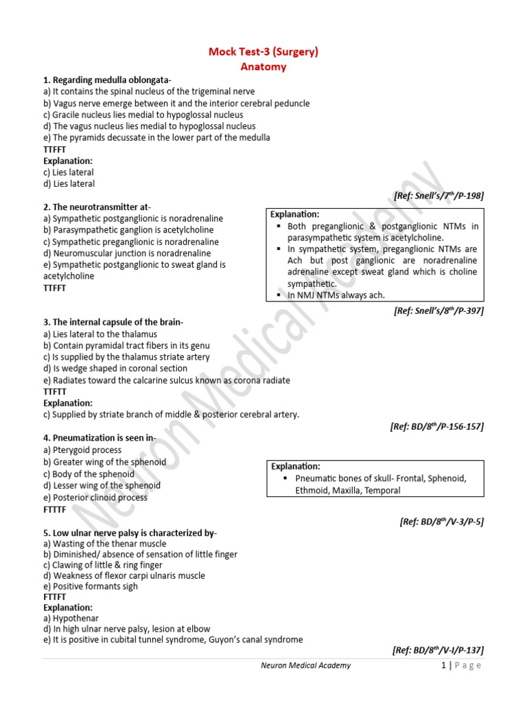 Mock-3 (Surgery) - Solved | PDF | Coronary Circulation | Common Carotid Artery