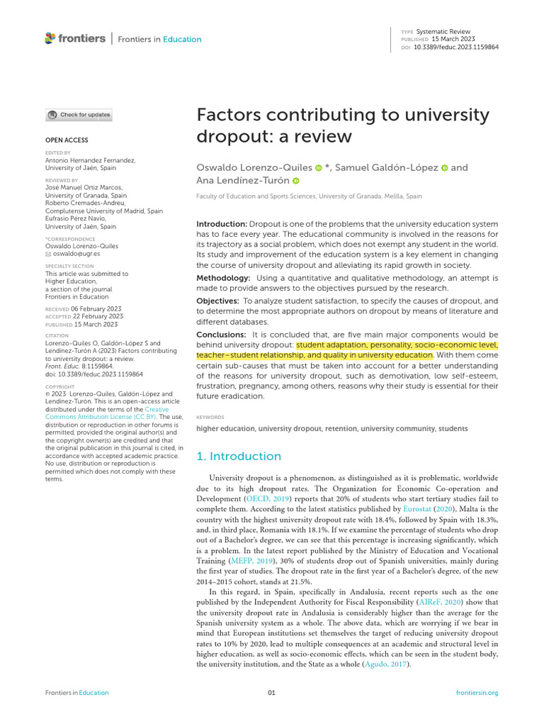 Factors Contributing To University Dropout A Review | PDF | Social Science