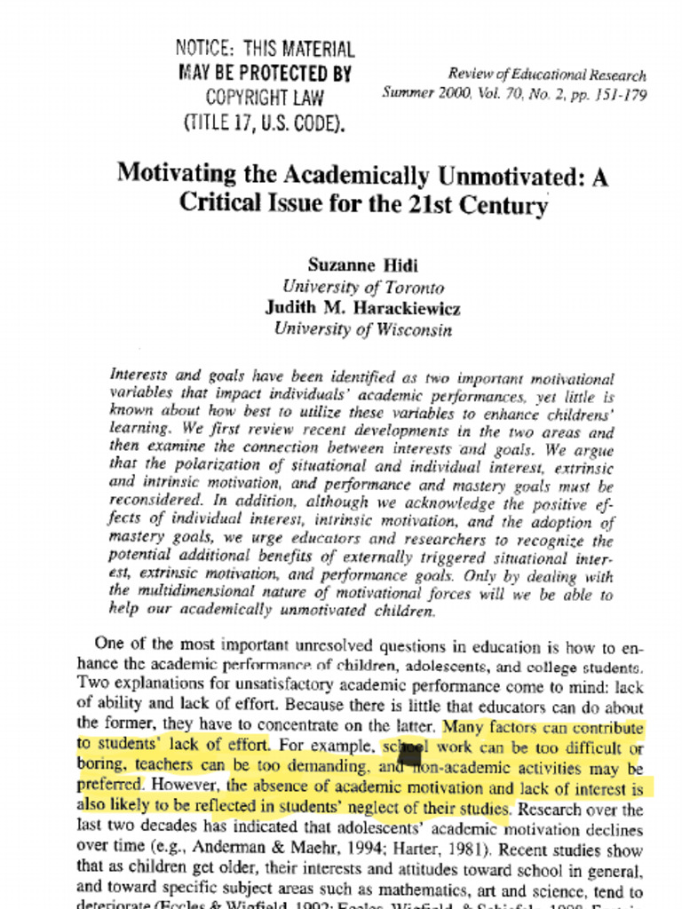 Hidi S. Harackiewicz J. M. 2000 - Motivating The Academically ...