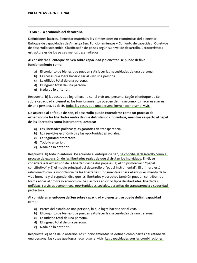 Preguntas Finales Con Respuestas | PDF | Crecimiento económico | Desigualdad social